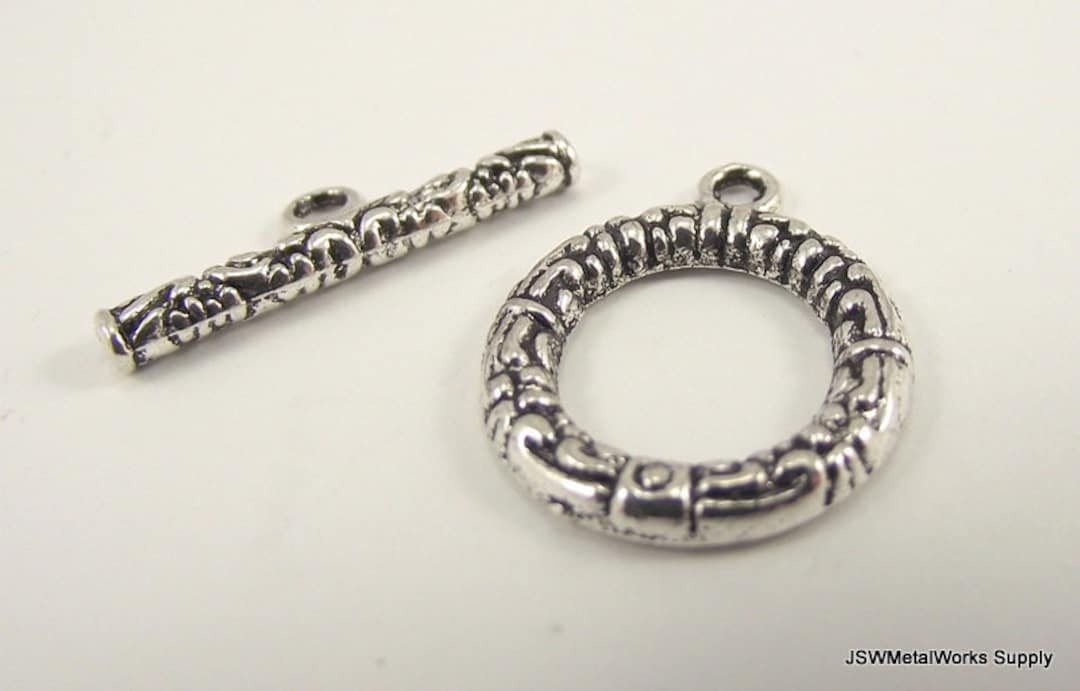 2 Decorative Antiqued Silver Pewter Toggle Clasp, Ornate Silver Toggle ...