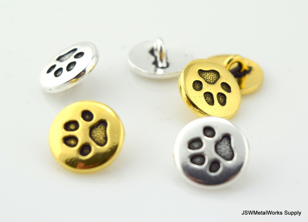 Paw Print Buttons, Tierracast Silver or Gold Plated Pewter Buttons ...