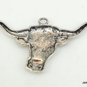 Large Pewter Bull Head Focal Pendant, Antiqued Silver Longhorn Bull ...