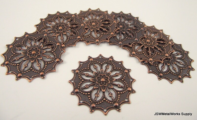 34mm Focal Antiqued Copper Filigree Flower, Copper Filigree Mandala ...
