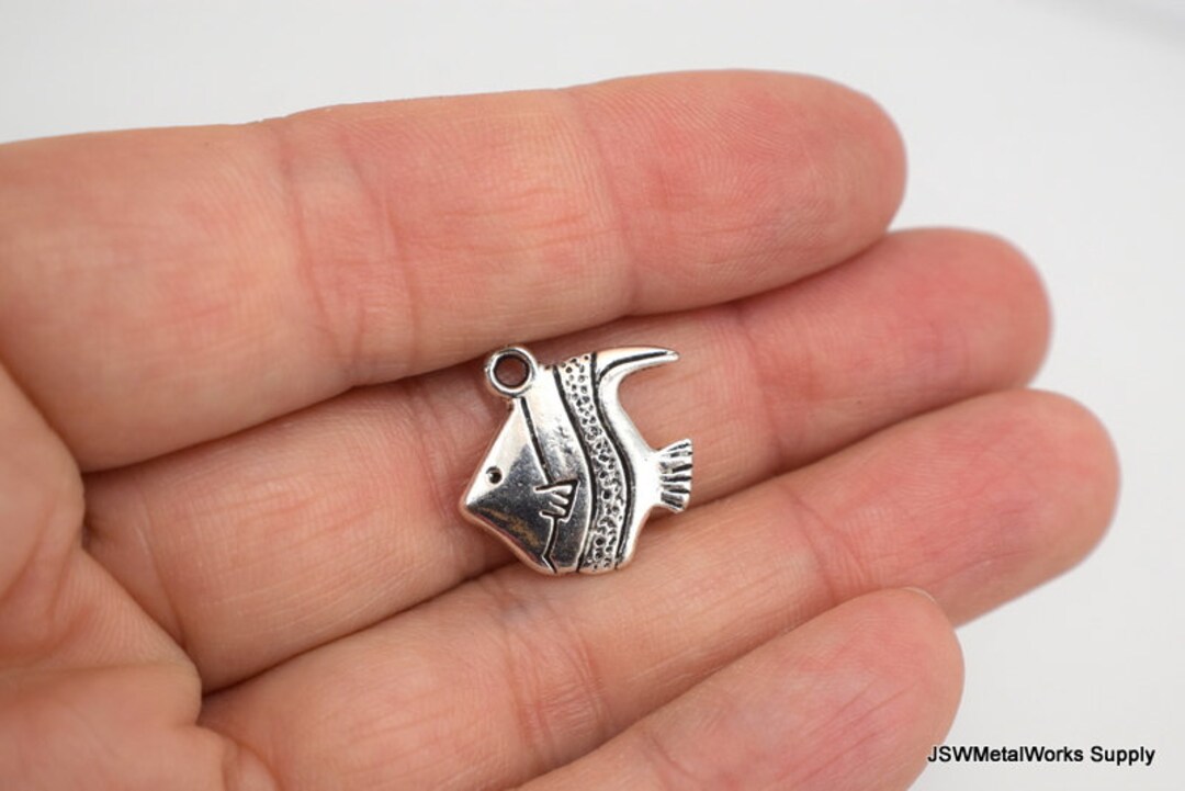 Detailed Tropical Fish Pewter Charm, Antiqued Silver Fish Pendant ...