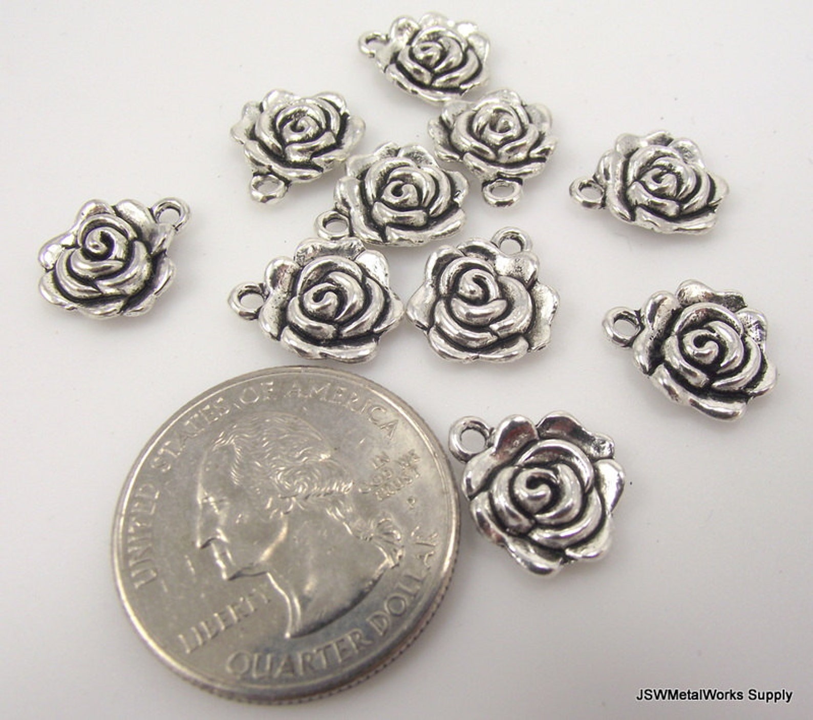 14mm X 12mm Rose Pewter Charms Antiqued Silver Flower Rose - Etsy