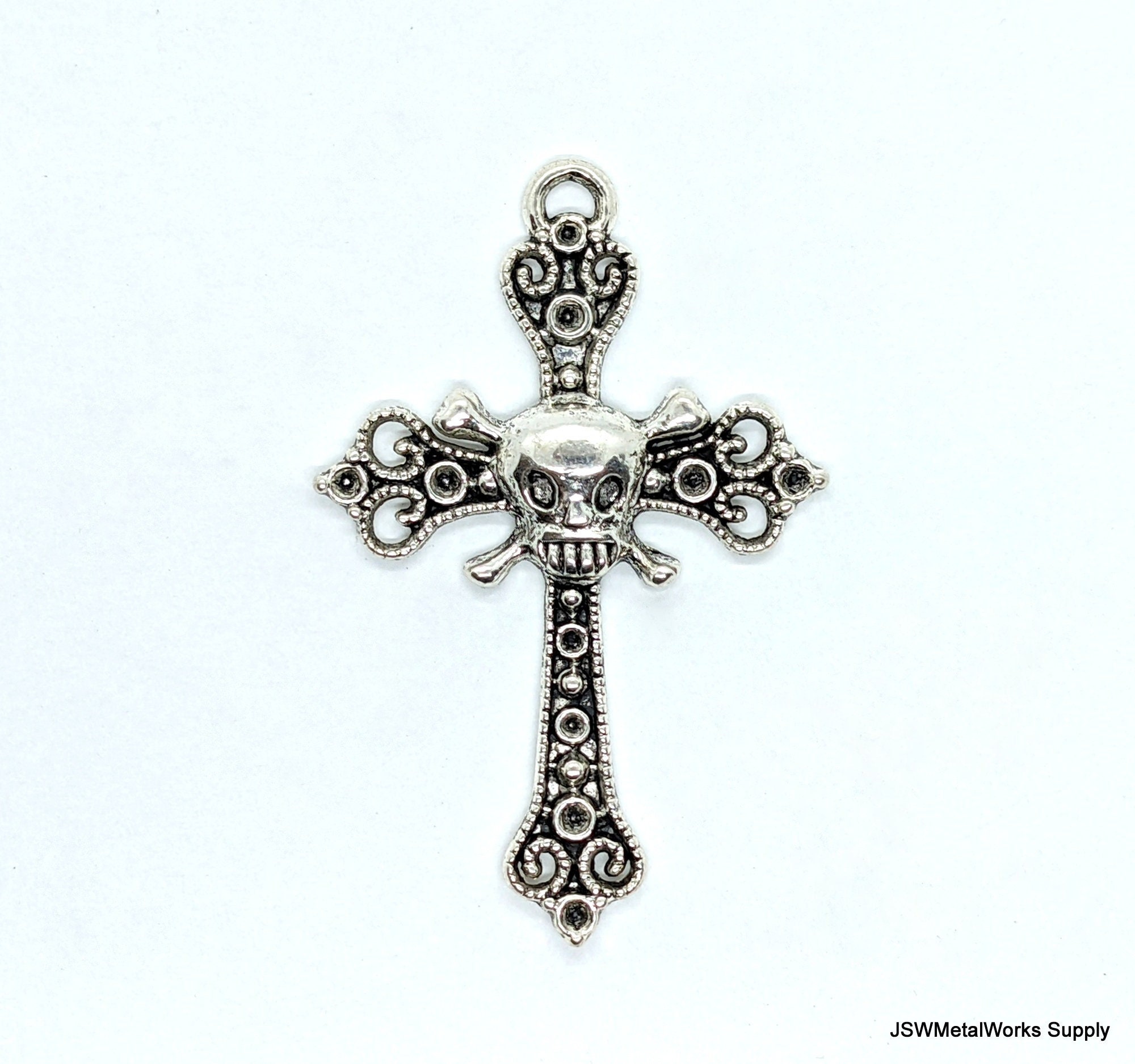Pewter Filigree Skull and Crossbones Skull Cross Pendant, 58mm Antiqued ...