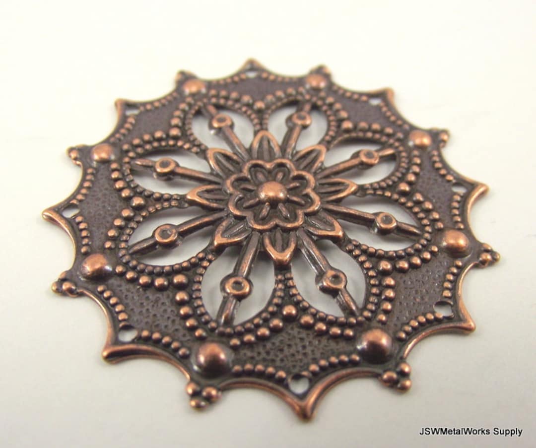 34mm Focal Antiqued Copper Filigree Flower, Copper Filigree Mandala ...