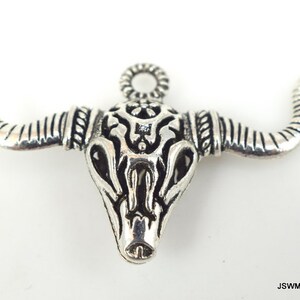Large Pewter Bull Longhorn Head Focal Pendant, Hollow Puffed Antiqued ...