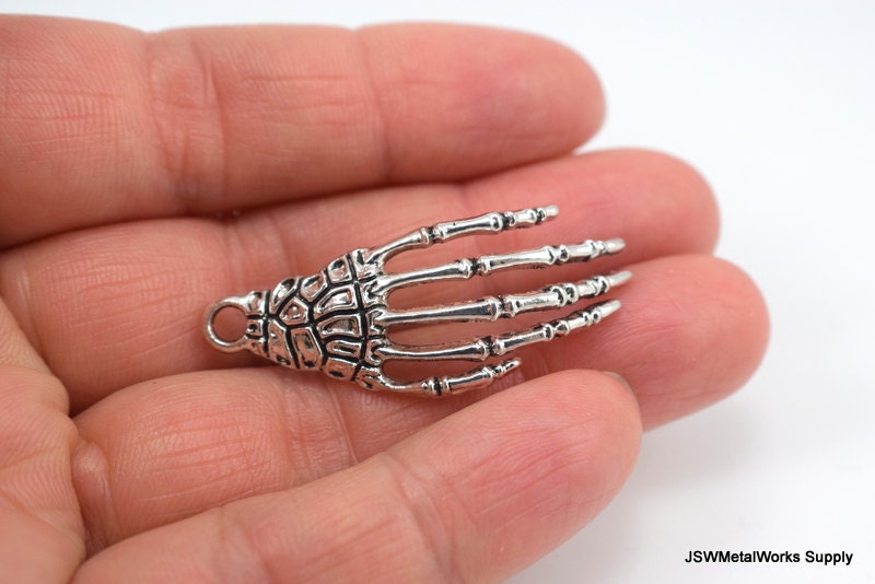One (1) Large Skeleton Hand Pendant, Large Skeleton Hand Charm Pewter ...
