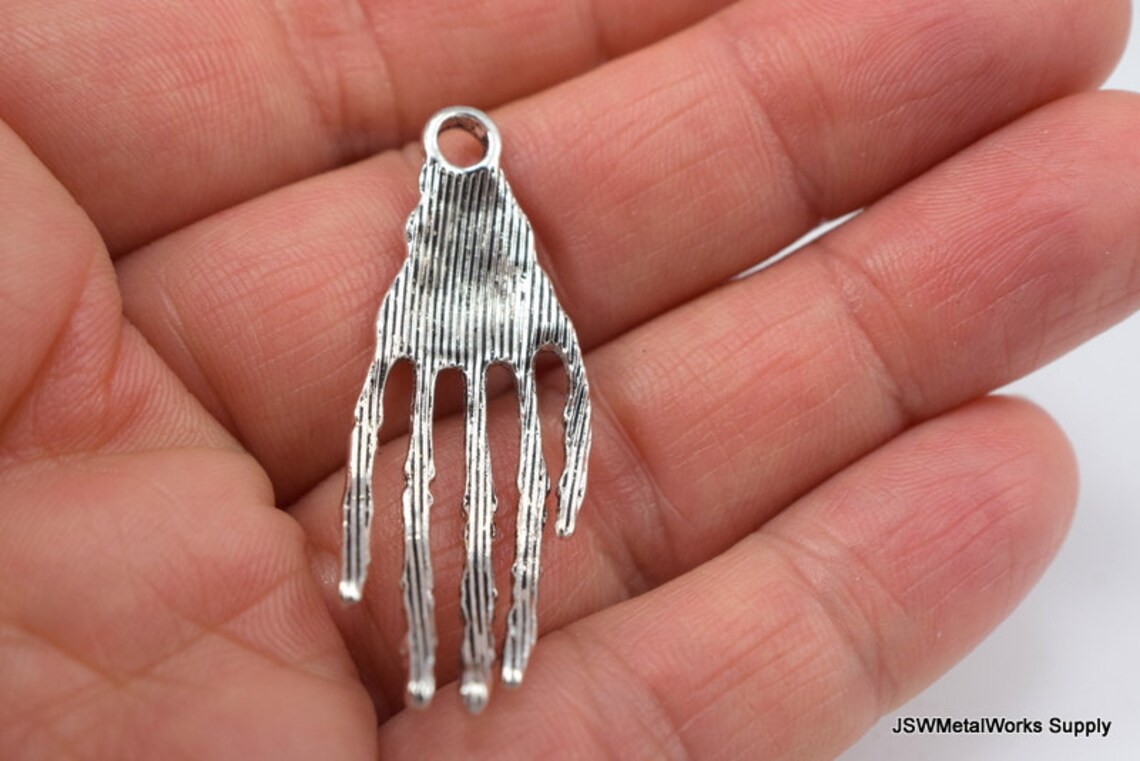 One (1) Large Skeleton Hand Pendant, Large Skeleton Hand Charm Pewter ...