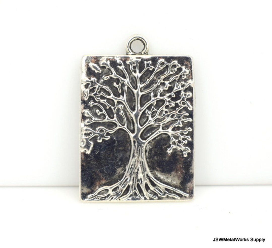 32mm Large Tree of Life Pewter Charm, Antiqued Silver Tree of Life ...