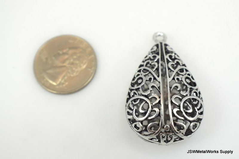1 Large Pewter Puffed Filigree Teardrop Pendant Antiqued - Etsy