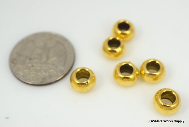 10 Smooth Large Hole Gold Pewter Beads, Golden Pewter Pony Bead, Large ...