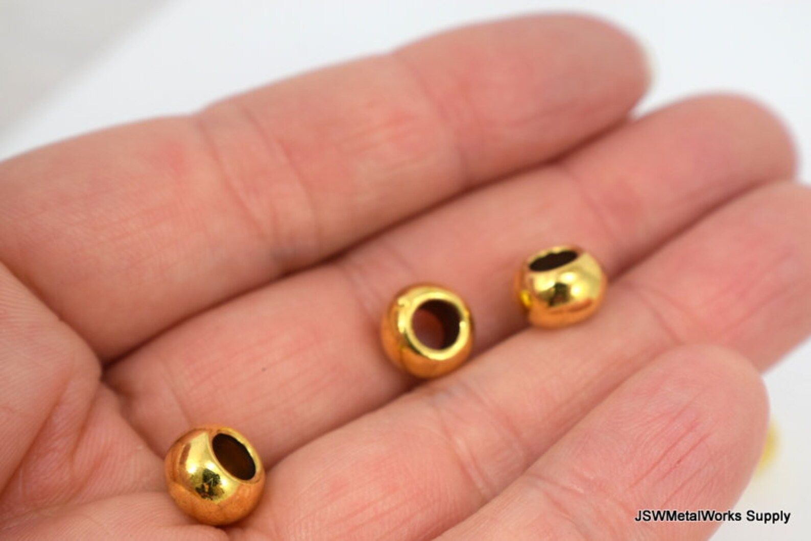 10 Smooth Large Hole Gold Pewter Beads, Golden Pewter Pony Bead, Large ...