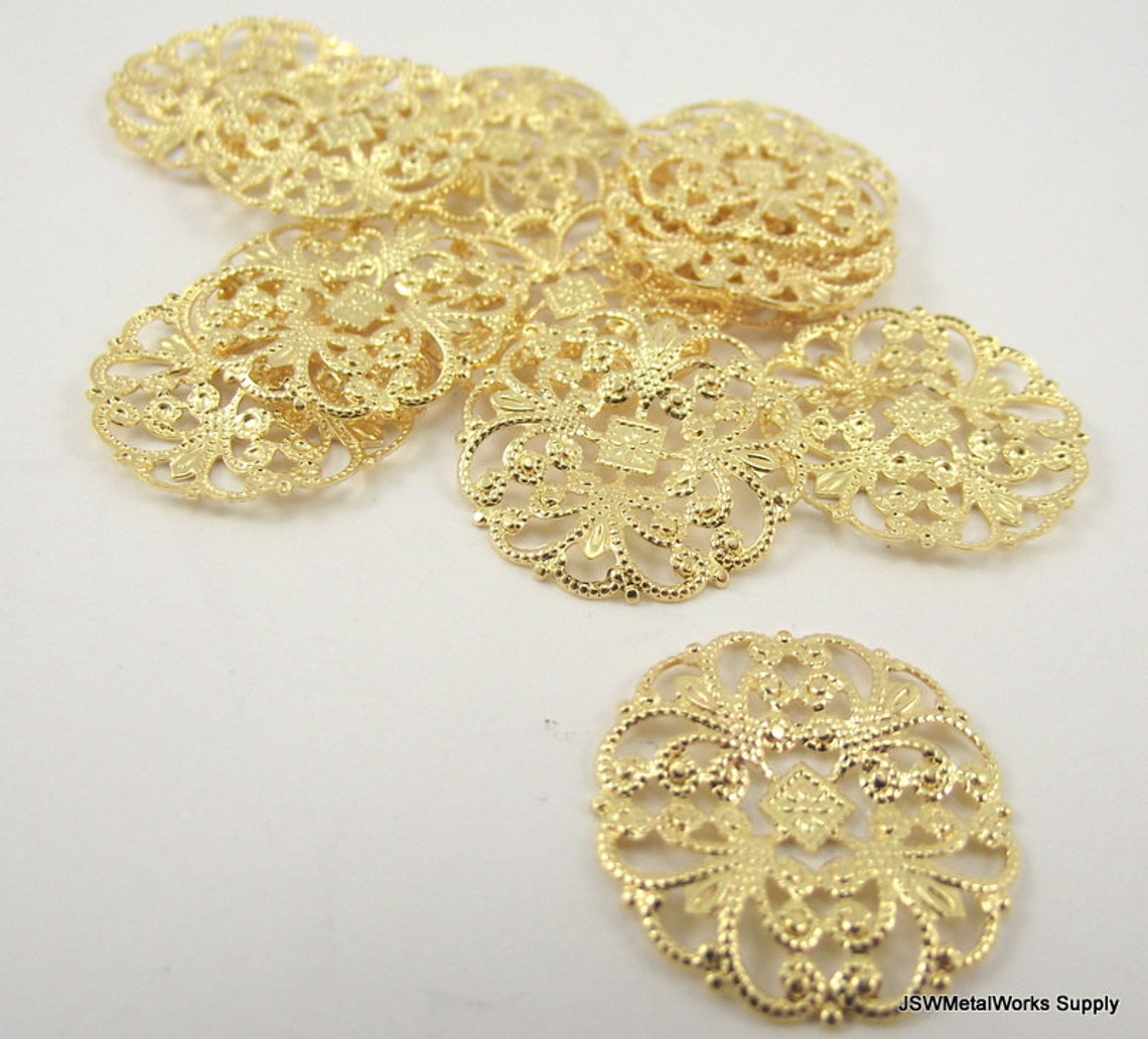 22mm Gold Plated Filigree Rounds Small Filigree Charm - Etsy