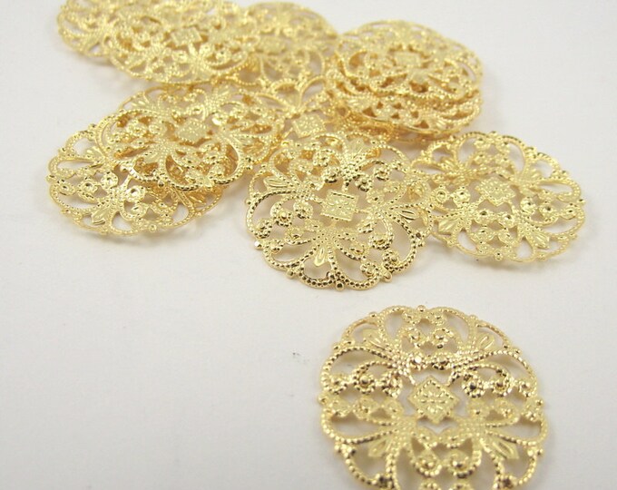 22mm Gold Plated Filigree Rounds, Small Filigree Charm Pendants ...