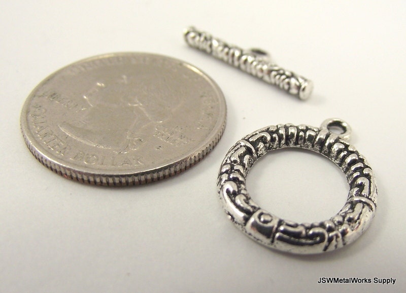 2 Decorative Antiqued Silver Pewter Toggle Clasp, Ornate Silver Toggle ...
