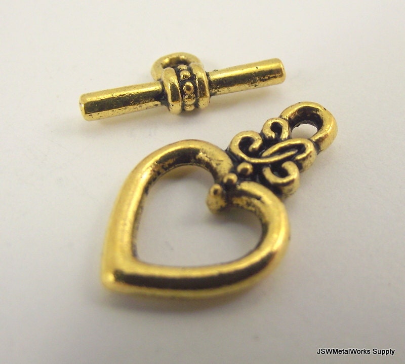 2 Decorative Antiqued Gold Pewter Heart Toggle Clasp Golden | Etsy