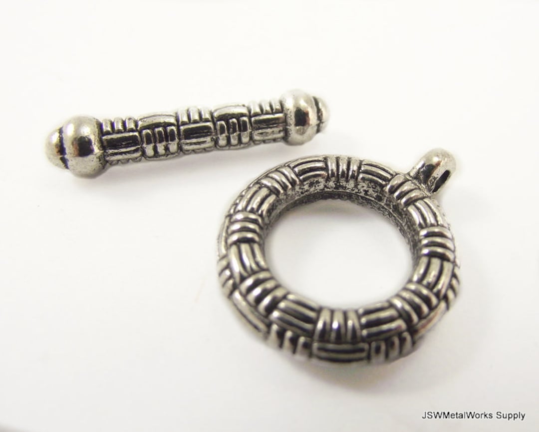 2 Basket Weave Pewter Toggle Clasps, Sturdy Antiqued Silver Toggle ...