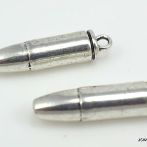 33mm Pewter Bullet Pendant, Large Antiqued Silver Bullet Charm, Silver ...