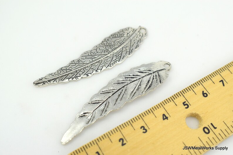 10 Large Pewter Leaf Pendant 59mm X 16mm Detailed Antiqued - Etsy