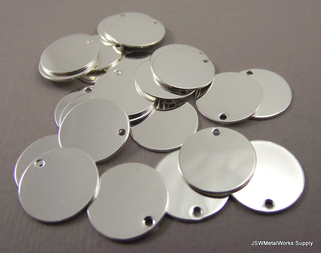 100 12mm Shiny Silver Round Tag Disc Charms, Blank Stamping Etching ...