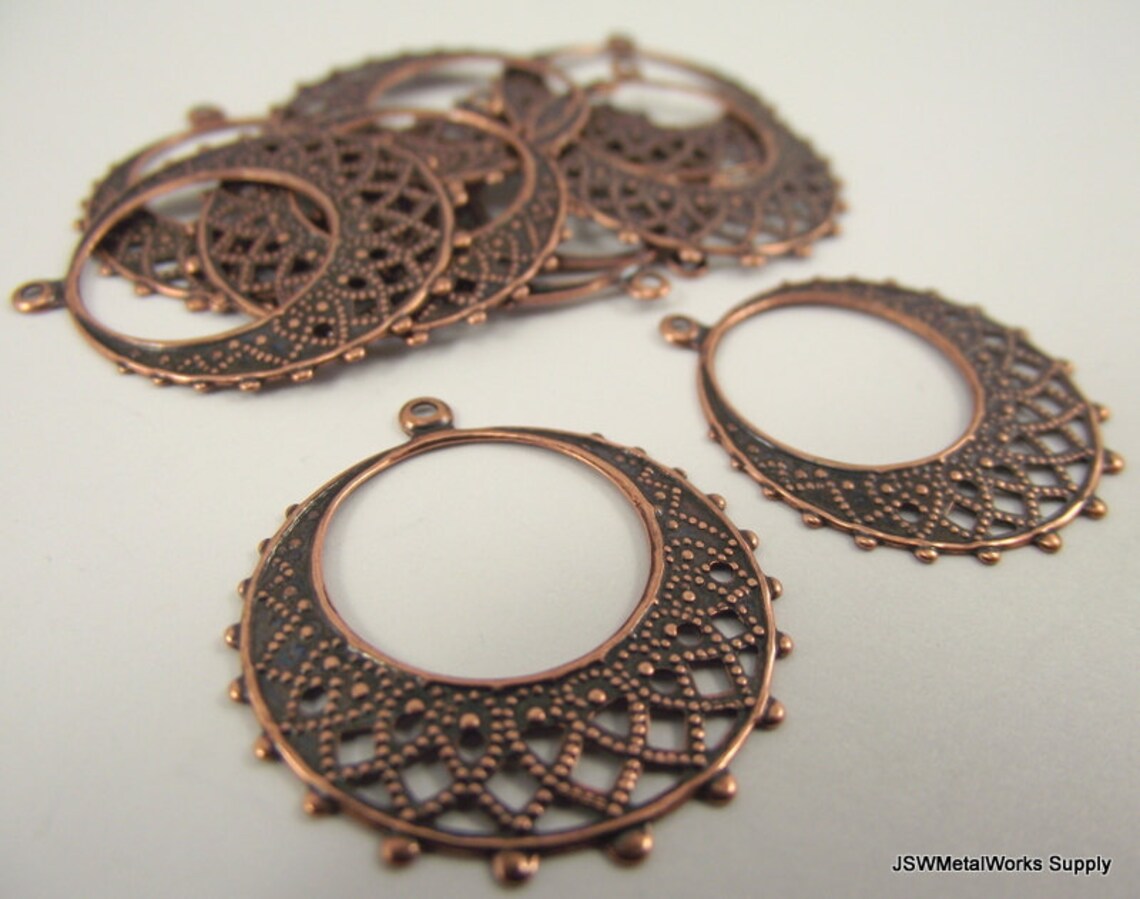 25mm Antiqued Copper Round Filigree Drop Charm, 10 Pieces Antique ...
