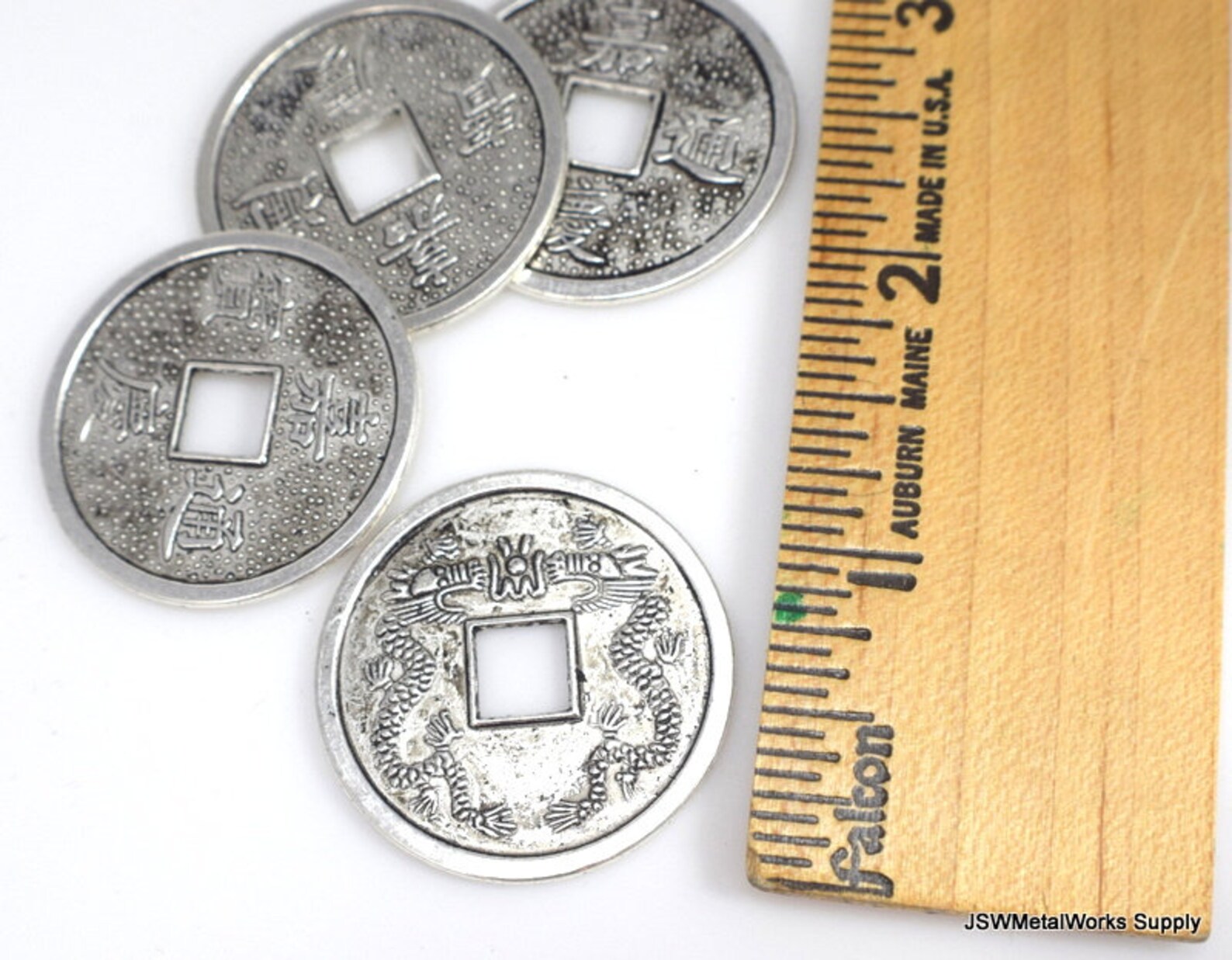 4 Large Antiqued Silver Chinese Coin Pendant Round Pewter - Etsy