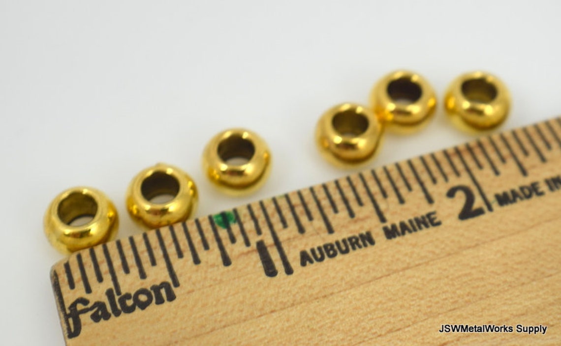10 Smooth Large Hole Gold Pewter Beads, Golden Pewter Pony Bead, Large ...