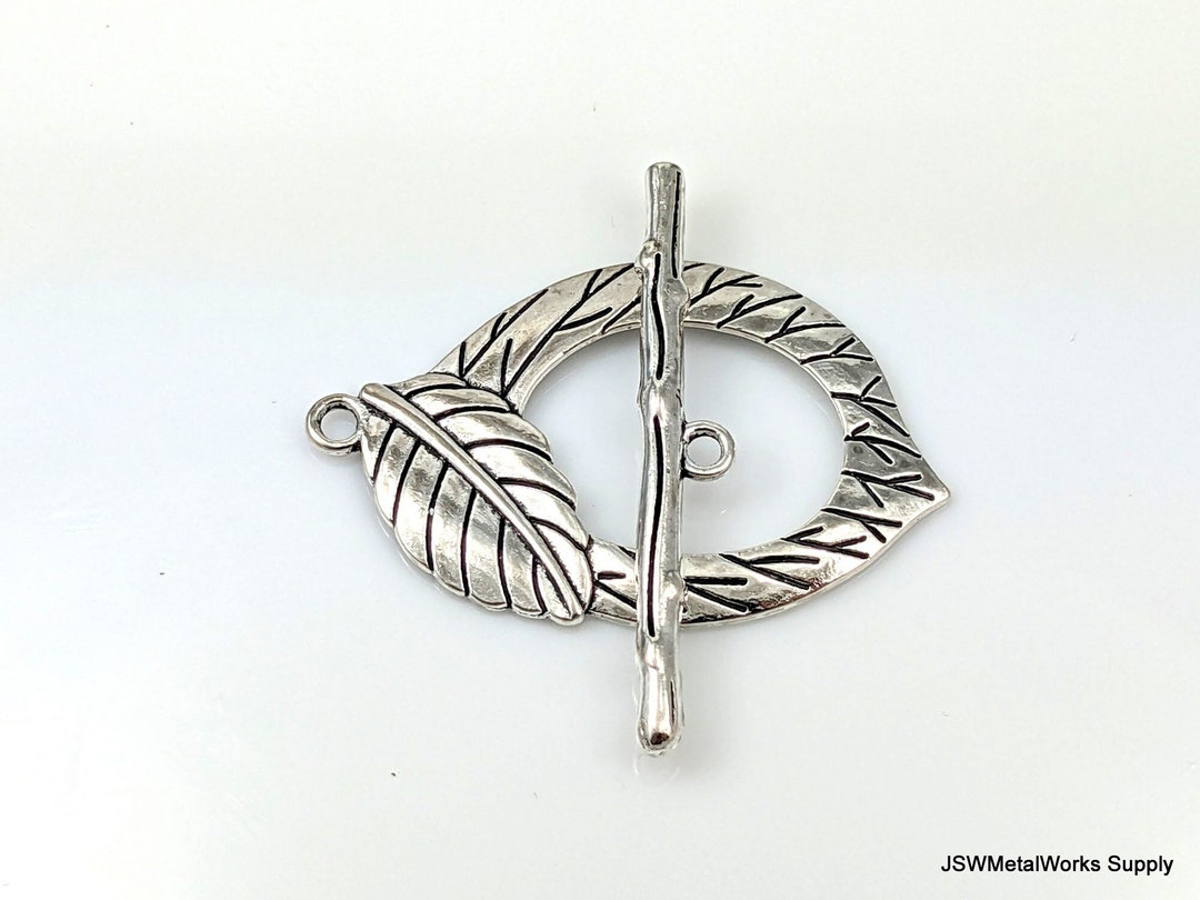 Large Leaf Decorative Pewter Antiqued Silver Toggle Clasp, Necklace or ...