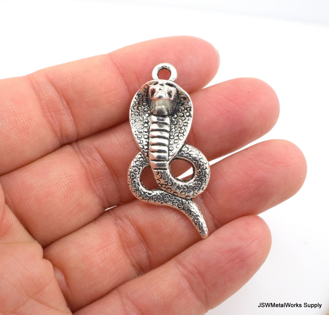 41 X 19mm Cobra Snake Pewter Pendant, Large Antiqued Silver Serpent ...