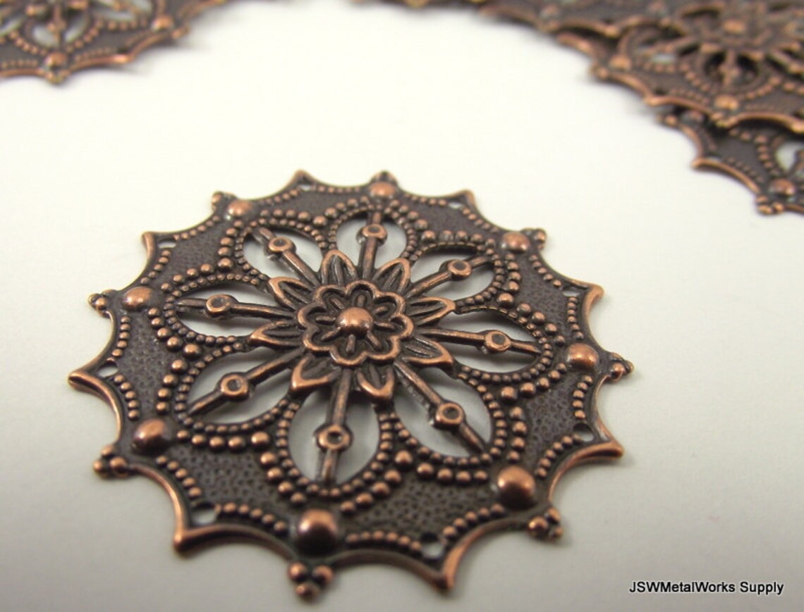 34mm Focal Antiqued Copper Filigree Flower Copper Filigree | Etsy
