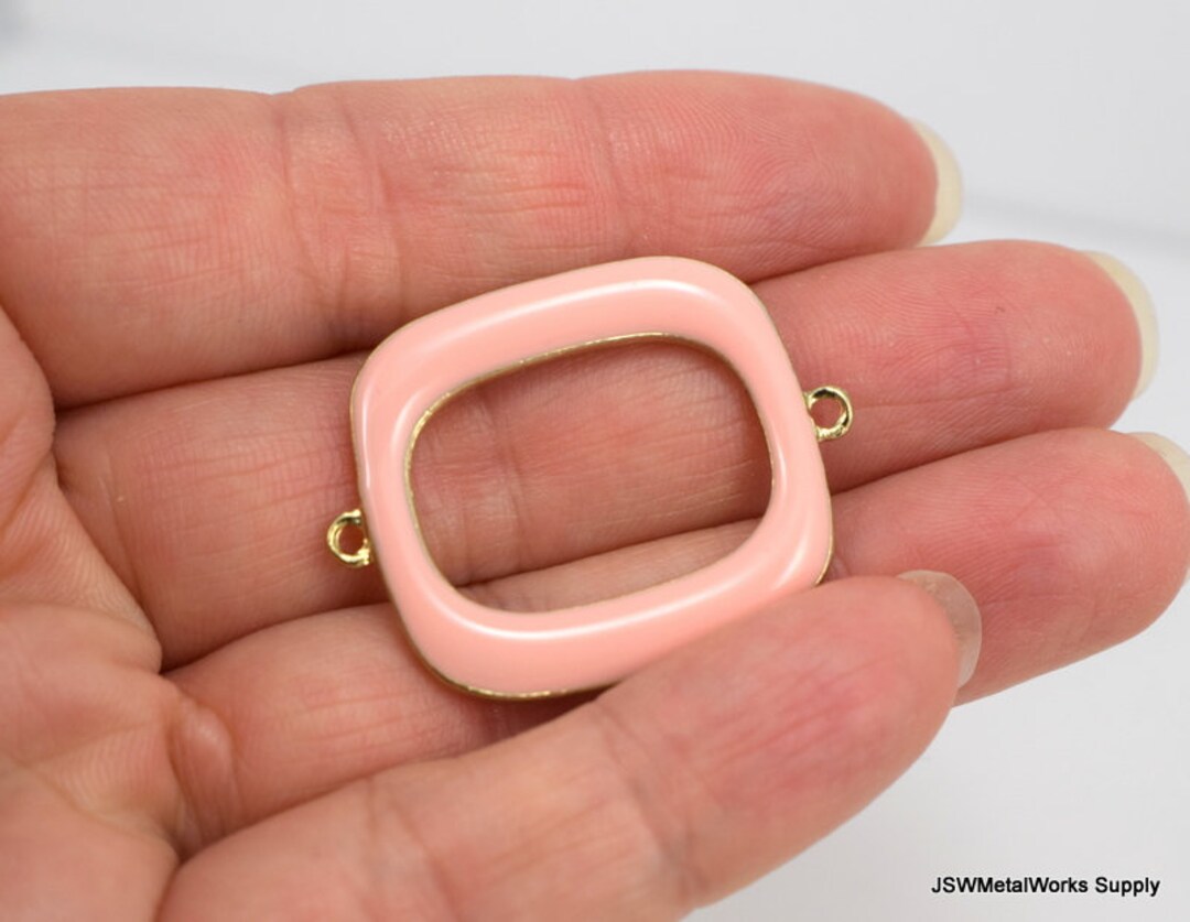 Large Pink Enamel Rectangular Link, Rectangle Gold Link Connector, 35 ...