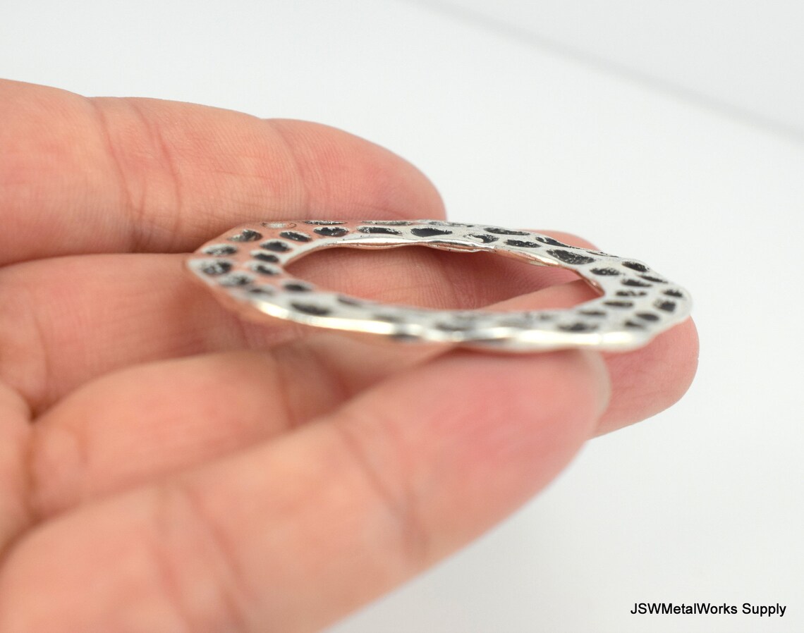 48mm Large Flat Textured Pewter Focal O Ring Pendant, Antiqued Silver ...