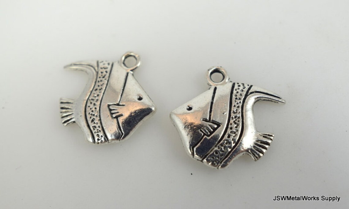 Detailed Tropical Fish Pewter Charm Antiqued Silver Fish | Etsy