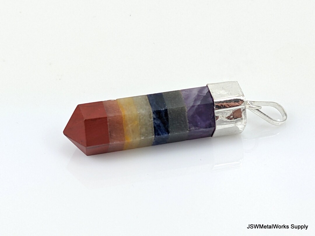 Seven Chakras Bullet Silver Pendant, 7 Chakra Multi-stone Point Pendant ...