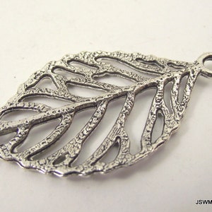 Large Pewter Leaf Skeleton Pendant, Antiqued Silver Focal Leaf Outline ...