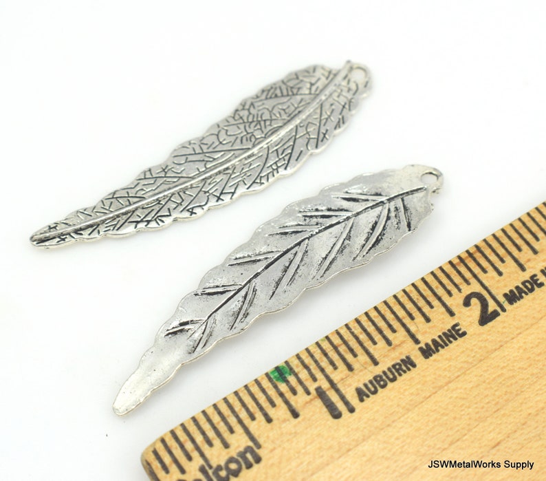 10 Large Pewter Leaf Pendant 59mm X 16mm Detailed Antiqued - Etsy