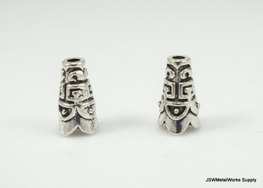 4 Decorative Pewter Bead Cones, Antiqued Silver Geometric End Cones ...