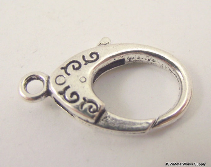 Three (3) Large Etched Pewter Lobster Clasps, Etched Antiqued Silver ...