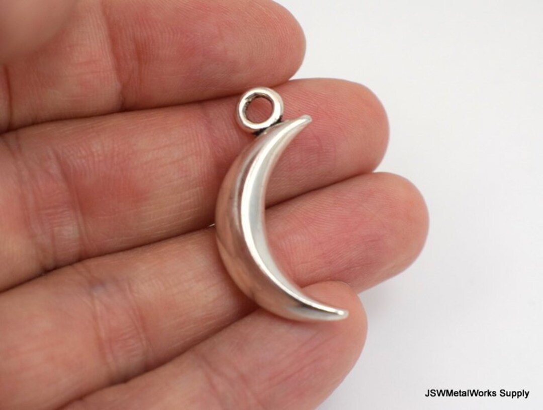 30mm Crescent Moon Pewter Charm Pendant, Antiqued Silver Moon Charms ...