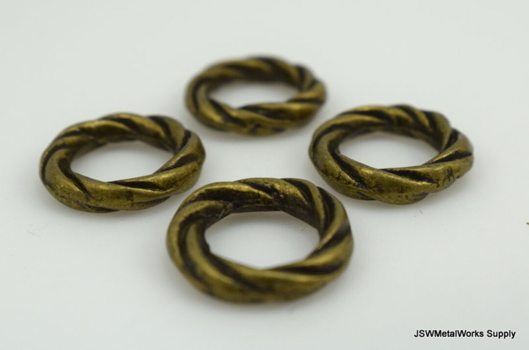 17mm Antiqued Brass Pewter Twisted O Ring, Round Pewter Connectors ...