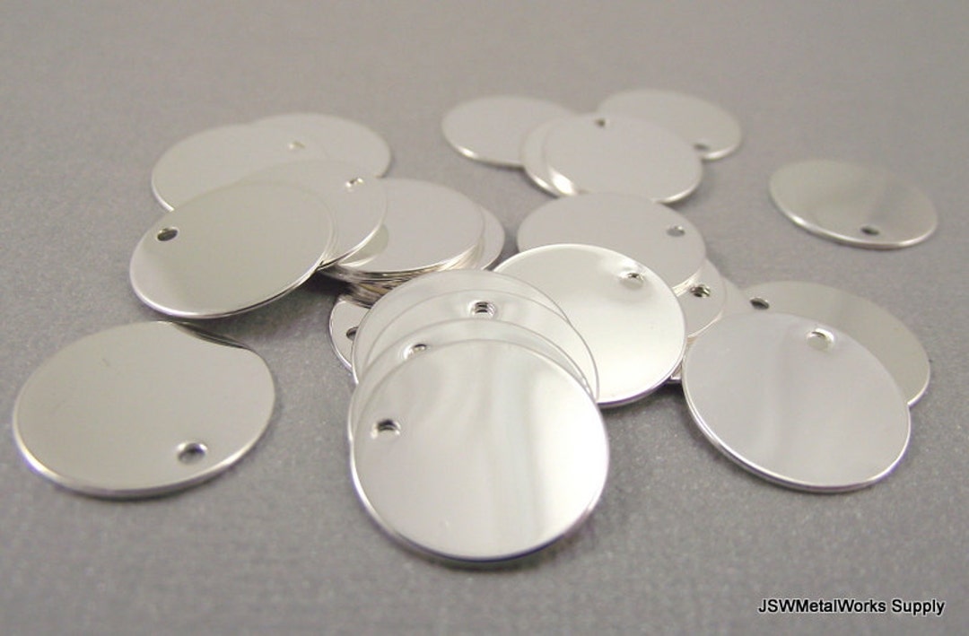 15mm Silver Plated Steel Round Charms Round Tag, Blank Discs, Silver ...