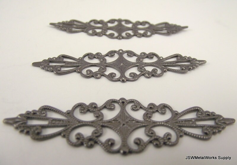 Gunmetal Filigree Marquise Stampings 56.5mm X 15mm Gunmetal - Etsy