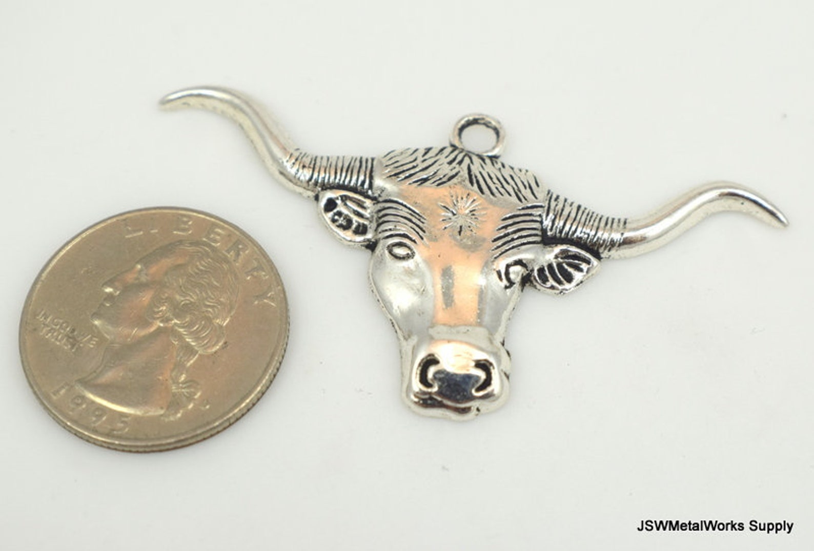 Large Pewter Bull Head Focal Pendant, Antiqued Silver Longhorn Bull ...
