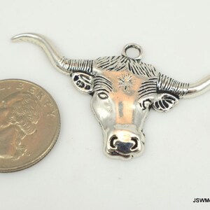 Large Pewter Bull Head Focal Pendant, Antiqued Silver Longhorn Bull ...
