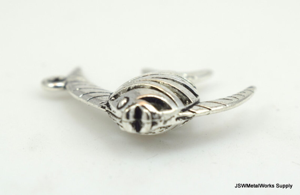 Detailed Puffed Fish Pewter Charm, Antiqued Silver Fish Pendant, Large ...