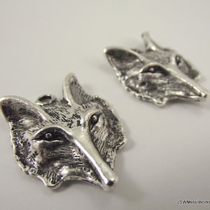 29mm Large Pewter Fox Charm Pendants (two), Antiqued Silver Fox Focal ...