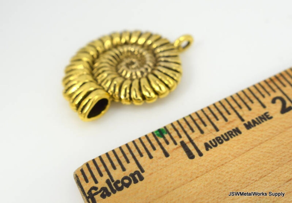 Large Gold Pewter Ammonite Pendant Golden Ammonite Charm - Etsy