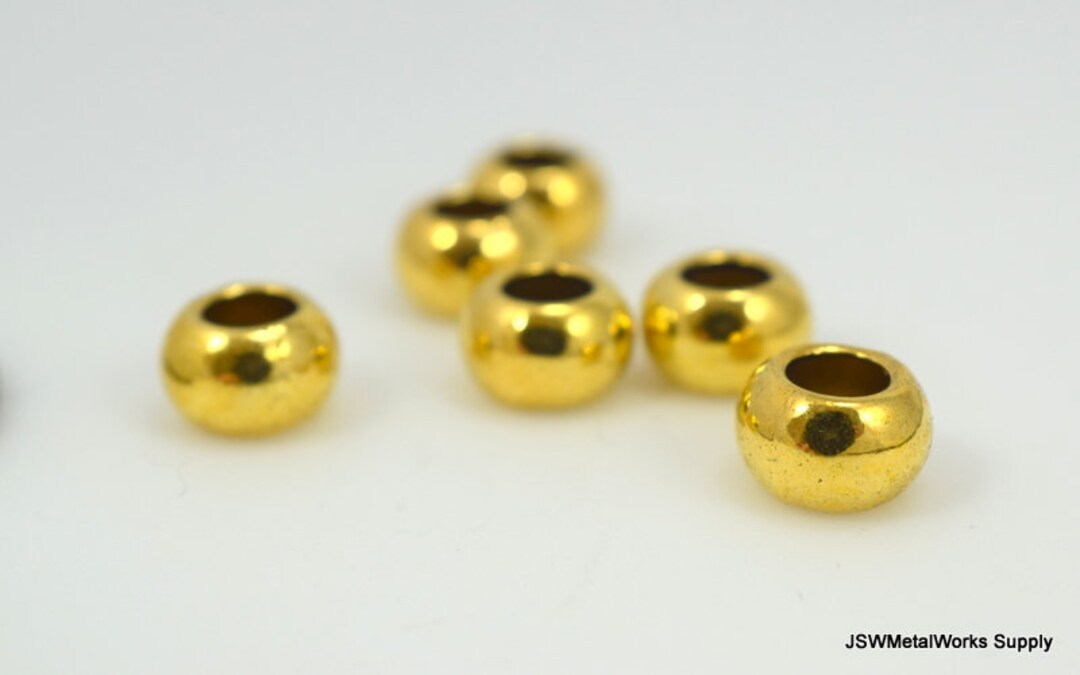 10 Smooth Large Hole Gold Pewter Beads Golden Pewter Pony - Etsy