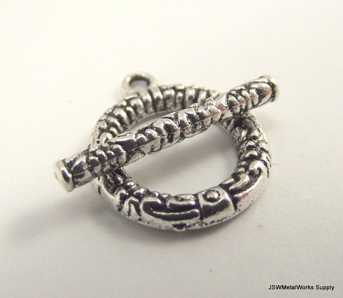 2 Decorative Antiqued Silver Pewter Toggle Clasp, Ornate Silver Toggle ...