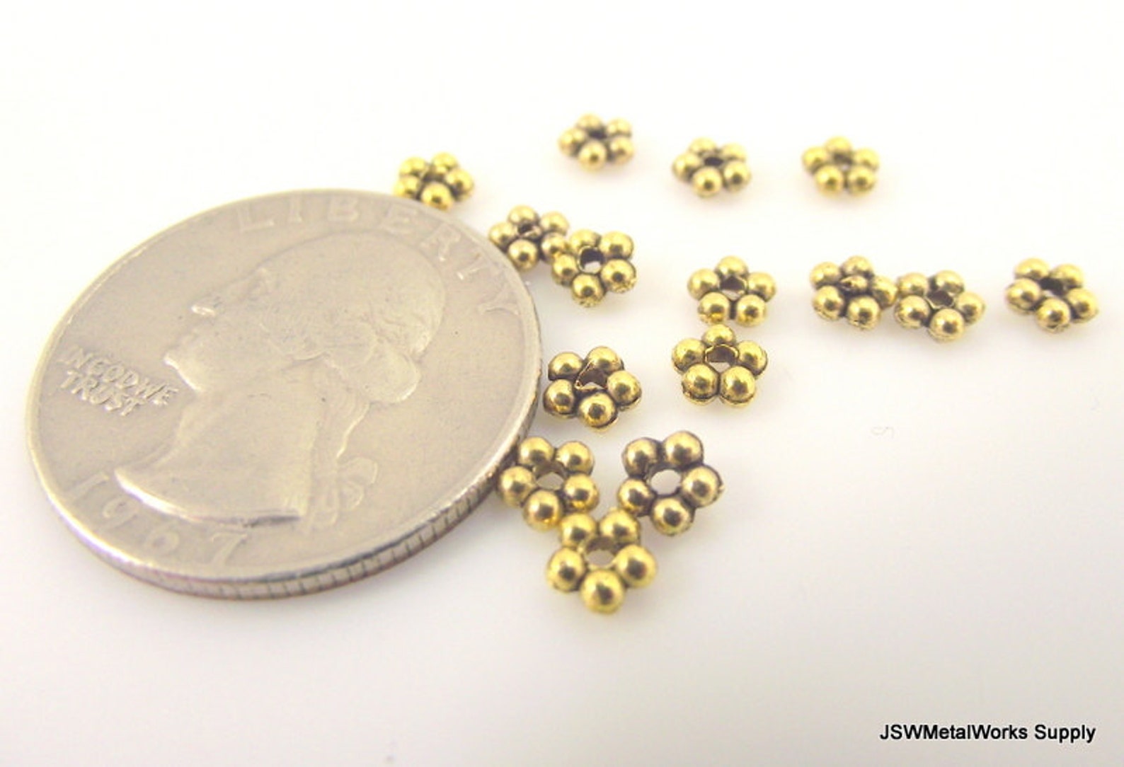 80 Golden Pewter Rondelle 5mm Beads, Gold Pewter Beads, Small ...