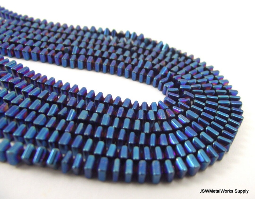 3mm Cobalt Blue Hematite Faceted Square Beads, 3 X 3 X 2 Mm Blue ...